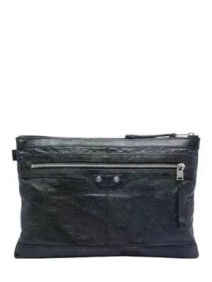 Balenciaga Lambskin Motocross Classic Clip M Clutch Bag - Black