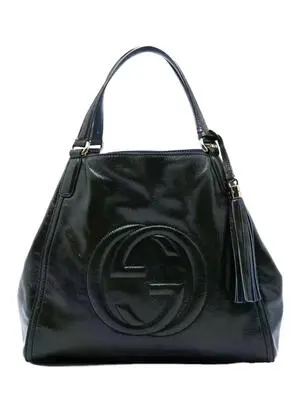 Gucci Patent Leather Soho Cellarius Tote Bag - Blue