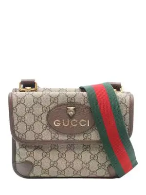 Gucci Gucci GG Supreme Web Neo Vintage Double Flap Messenger Bag Neutrals