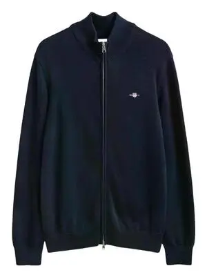 Gant Logo-embroidered High Neck Zip-up Sweater - Blue