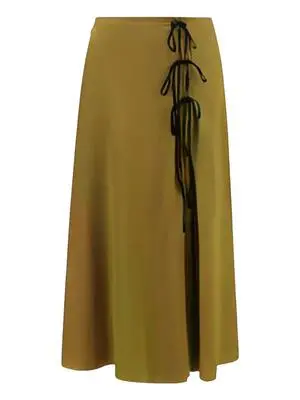 GANNI Satin Midi Skirt With Front Tie Detail - Brown