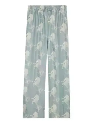Stella McCartney Horse-print Silk Drawstring Trousers - Blue