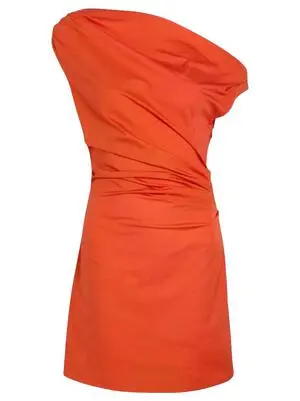 Staud Phare One-shoulder Draped Mini Dress - Orange