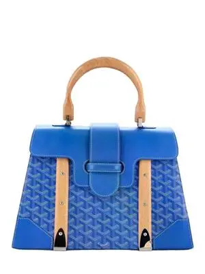 Goyard Saigon Top Handle Bag In Coated Canvas And Leather - Blue