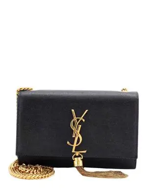 Saint Laurent Monogram Tassel Leather Small Crossbody Bag - Black