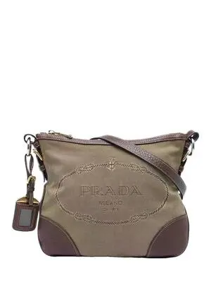 Prada Canvas Crossbody Bag With Leather Trim - Neutrals