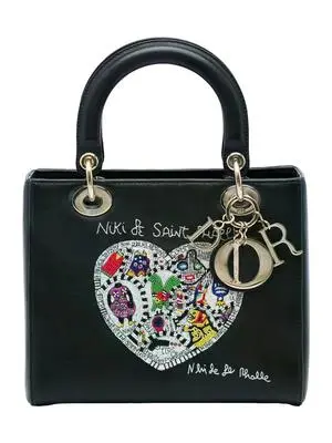 Dior Niki De Saint Phalle Heart Calfskin Lady Satchel - Black