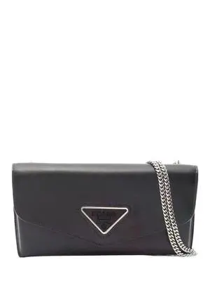 Prada Leather Triangle Chain Crossbody Bag - Black