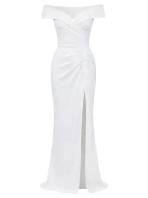 RHEA COSTA Athena Draped Crepe Gown - White