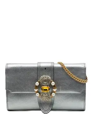 Miu Miu Metallic Goatskin Madras Crystal Embellished Crossbody Bag - Silver
