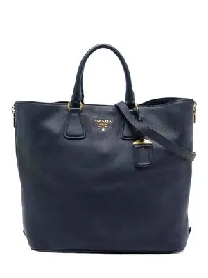 Prada Vitello Daino Convertible Tote Satchel - Blue