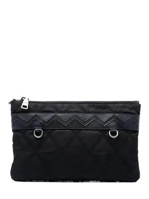 Prada Saffiano Trimmed Tessuto Impunturato Clutch Bag - Black
