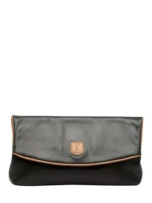 Celine Leather Triomphe Foldover Clutch Bag - Black
