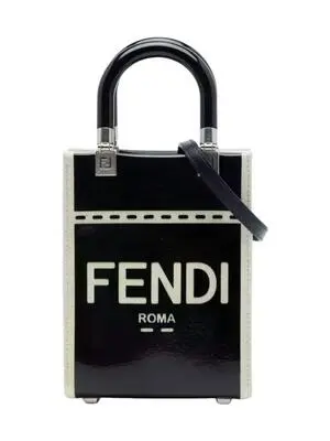 Fendi Patent And Canvas Shopper Tote Satchel - Black