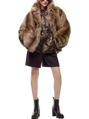 Pinko Faux-fur Notch-lapels Coat - Brown