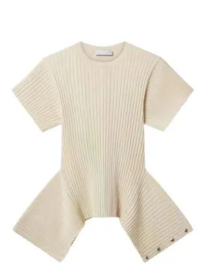 Stella McCartney Ribbed-knit Peplum Top - Neutrals
