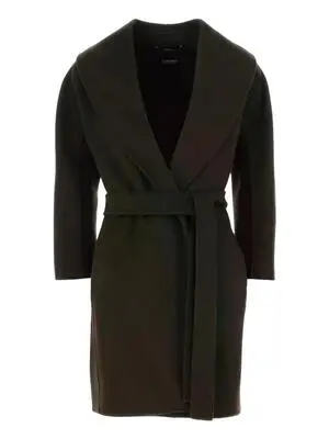 Max Mara Virgin Wool Belted Coat - Green