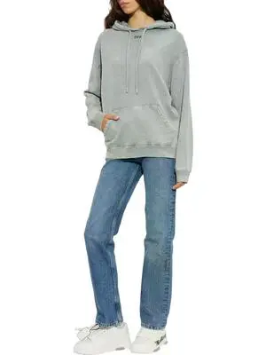 Off-White Graphic Print Drawstring Hoodie - Grey