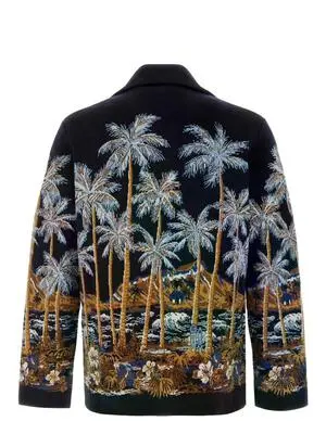 Alanui Embroidered Palm Tree Motif Cardigan - Blue