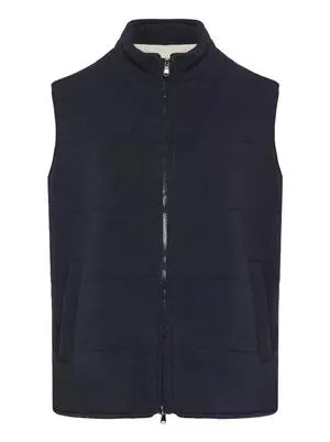 BARBA NAPOLI Padded High-neck Suede Gilet - Blue