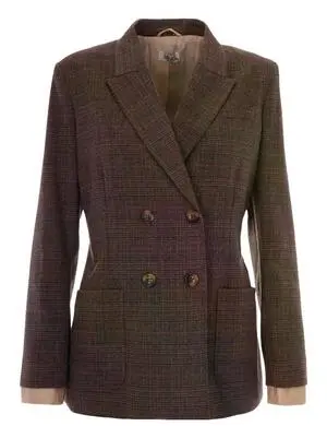 Liu Jo Prince Of Wales Tartan Double-breasted Blazer - Brown
