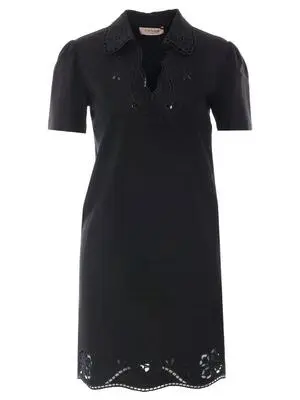 TWINSET Embroidered Detail V-neck Mini Dress - Black
