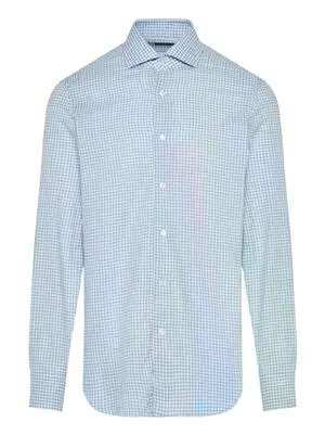 BARBA NAPOLI Gingham-check Long-sleeve Shirt - Blue