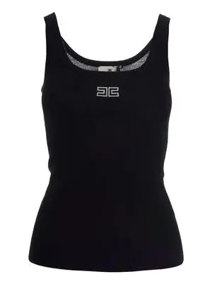 Elisabetta Franchi Ribbed Logo Tank Top - Black