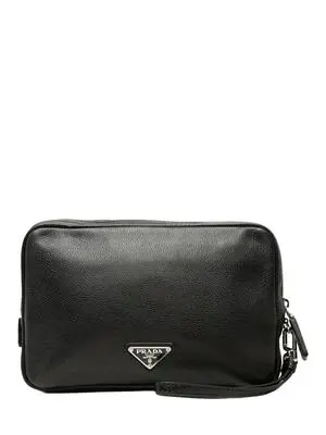 Prada Vitello Daino Wristlet Clutch Bag - Black