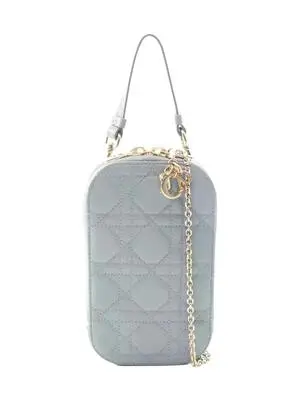 Dior Lambskin Cannage Lady Call In Phone Holder Satchel - Blue