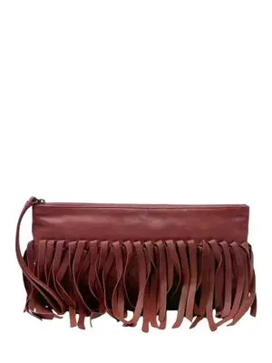Bottega Veneta Lambskin Intrecciato Fringe Clutch Bag - Red