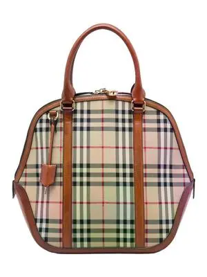 Burberry Haymarket Check Nylon Orchard Bowling Bag Satchel - Neutrals