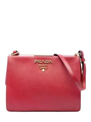 Prada Saffiano And City Calf Light Frame Crossbody Bag - Red