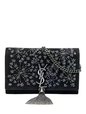 Saint Laurent Beaded Suede Monogram Kate Tassel Wallet On Chain - Black