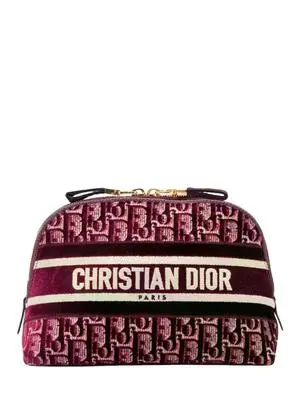 Dior 2021 Oblique Embroidered Velvet Cosmetic Pouch - Red