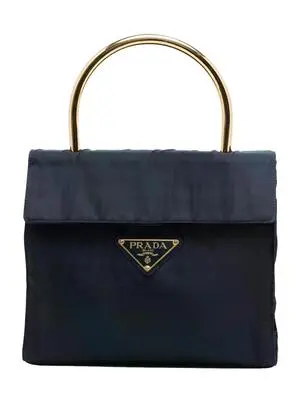 Prada Tessuto Metal Top Handle Bag - Black