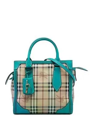 Burberry Haymarket Check Coated Canvas Tote Satchel - Blue