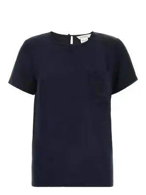 Max Mara Max Mara Silk Crewneck T-Shirt With Embroidered Pocket Blue