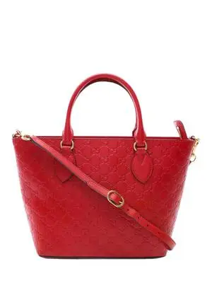 Gucci Calf Leather Guccissima Tote Bag - Red