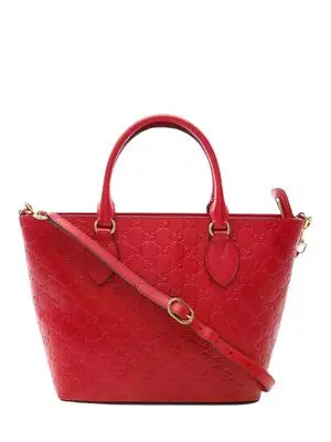 Gucci Calf Leather Guccissima Tote Bag - Red