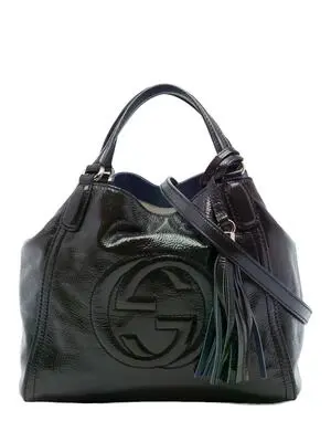 Gucci Gucci Patent Leather Soho Satchel With Tassel Detail Blue