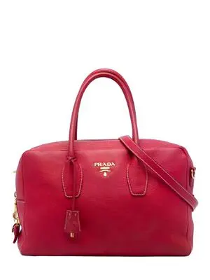 Prada Vitello Daino Bauletto Bag Satchel - Red