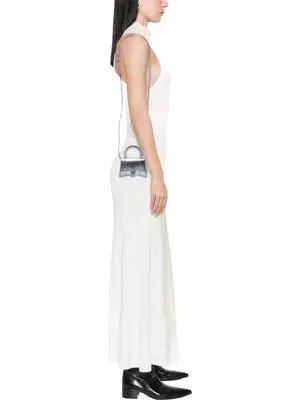 Balenciaga Mini Metallic Croc Embossed Calfskin Hourglass Top Handle Bag - Silver
