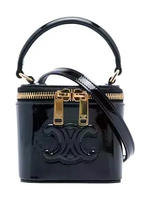 Celine Patent Leather Triomphe Vanity Case Satchel - Black
