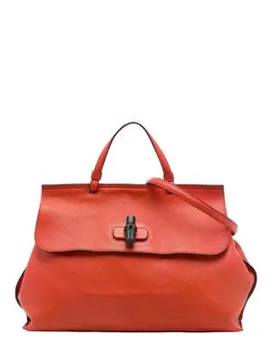 Gucci Calfskin Bamboo Satchel - Orange
