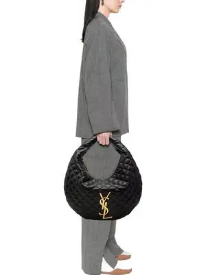 Saint Laurent Icare Quilted Nappa Monogram Hobo Bag - Black
