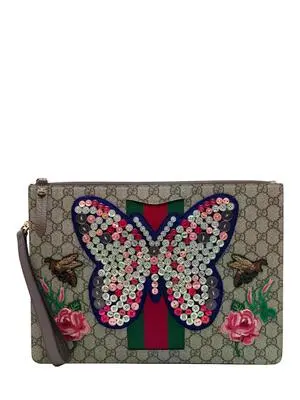 Gucci Gg Supreme Web Butterfly Clutch Bag - Neutrals