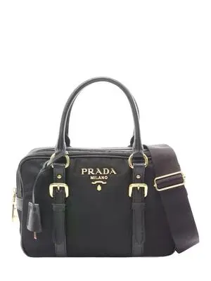 Prada Tessuto Satchel With Saffiano Trim - Black