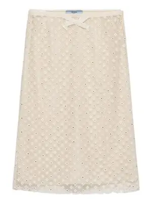 Prada Embroidered Lace Midi Skirt With Stone Embellishment - Neutral