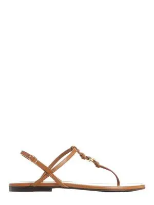 Celine Penny" Calfskin Leather Sandals - Brown